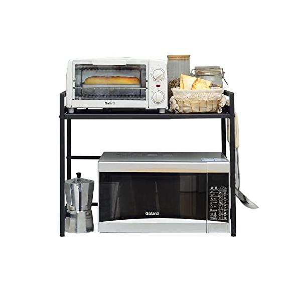 【ご購入後の当店からの連絡はご登録のメールアドレスに通知いたします。必ずご確認ください】【商品概要】電子レンジ上のデッドスペースを有効活用できる伸縮キッチンラック：レンジ上ラックは、約幅36cm〜59 cm(内寸)で無段階調整できる、可動棚...