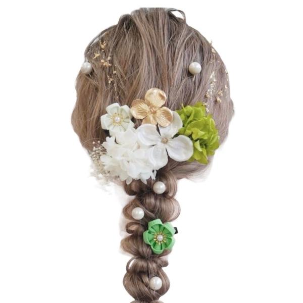 【ご購入後の当店からの連絡はご登録のメールアドレスに通知いたします。必ずご確認ください】【商品概要】大人気のドライフラワーの髪飾りにつまみ細工を入れた高級感のあるセットです。??パーツ詳細??つまみ細工2パーツ、ドライフラワー　3パーツ、ア...