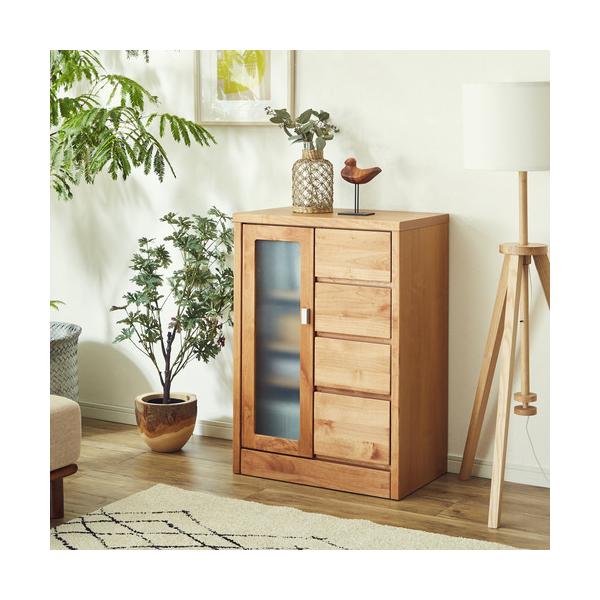 サンコウ サイドボード 「ティアラIII」 60サイド 幅62.4×奥行39×高さ88.5cm ミストガラス ナチュラル 448