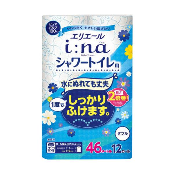 大王製紙 エリエール i:naトイレットティシュー シャワー用 2倍巻 46M ダブル 12R  861