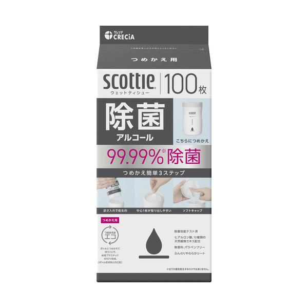 日本製紙クレシア スコッティ ウェットティシュー 除菌 アルコール つめかえ 100枚  861