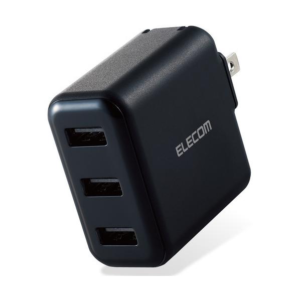 エレコム　MPA-ACU12BK　AC充電器　スマホ・タブレット用　3.6A出力　USB-Aメス3ポート　ブラック 500