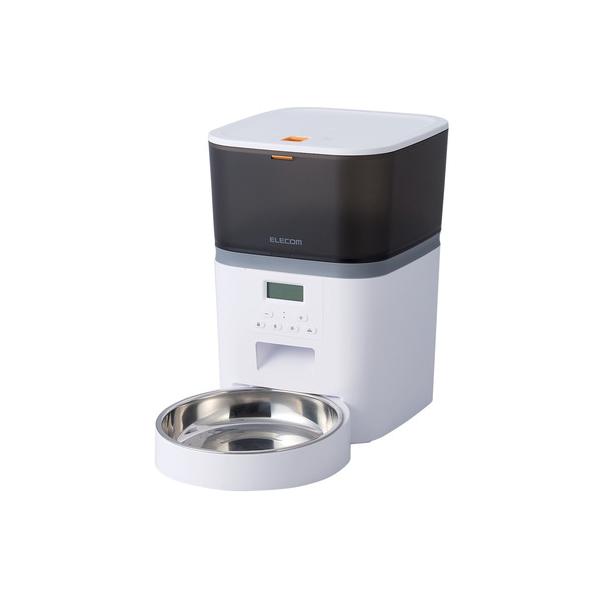 エレコム PET-AF01WH 自動給餌器 4L 録音可 タイマー式 1日6食 電池/コンセント2WAY給電 餌詰まり通知 ドライフード専用 ボウル付属 ホワイト  50