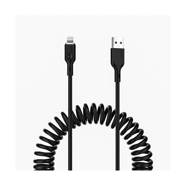 AUKEY　CB-AKL9-BK　急速充電対応ケーブル　Coiled　Series　[Type-A　to　Lightning]　1.5m　コイル型　ブラック 500