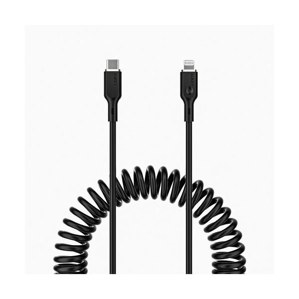 AUKEY CB-CL19-BK 急速充電対応ケーブル Coiled Series [Type-C to Lightning] 1.5m コイル型 ブラック  500