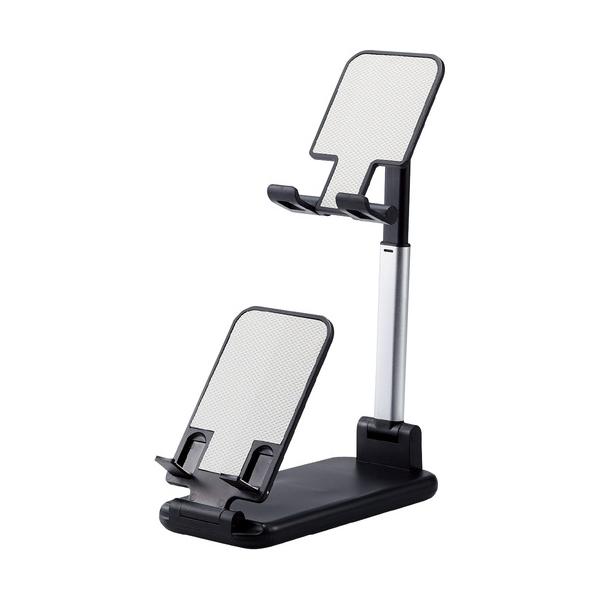 エレコム　TB-DSARM2VBK　タブレットスマホスタンド　卓上　2台設置可能　折り畳み式　ブラック　TBDSARM2VBK 131