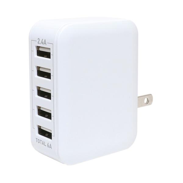 ミヨシ IPA-60U2／WH 5V6A対応 USB-ACアダプタ 5ポートタイプ ホワイト IPA60U2／WH 131