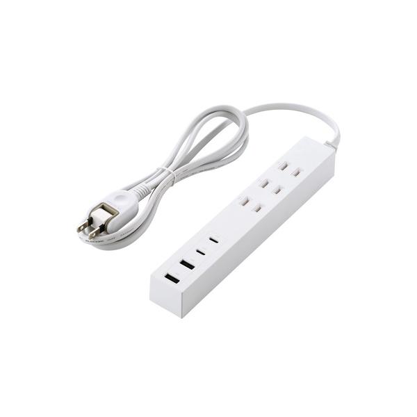 エレコム T-U08-3A2C215WH 延長コード 電源タップ USB タップ 1.5m コンセント 3口 Type-C ×2 USB-A ×2 PD 20W 雷ガード ホワイト   131