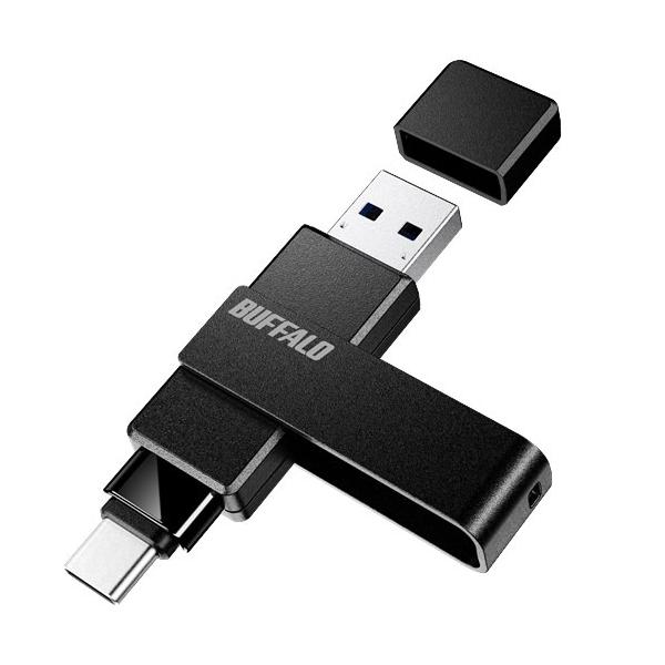 BUFFALO RUF3ACR64GBK USB 3.2(Gen1) Type-C／Type-A両対応 回転式USBメモリー 64GB Win・Mac・スマホ対応 ブラック 124