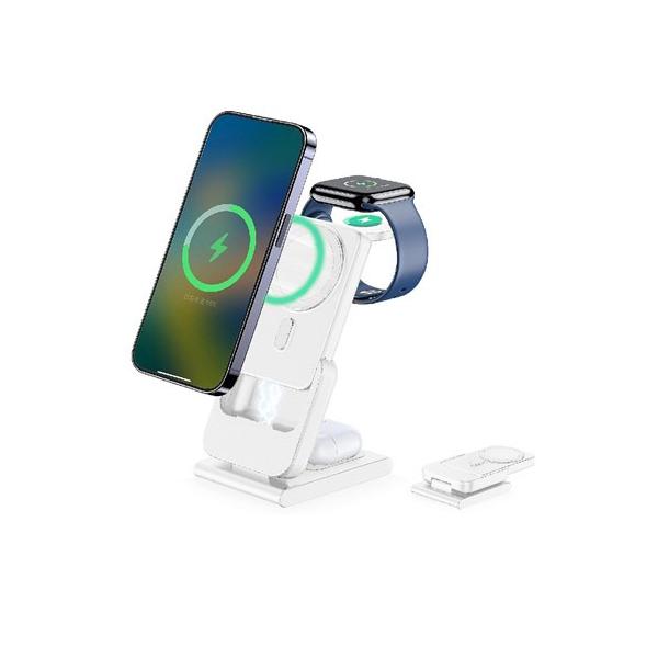 Lazos　L-MBM-1　マグネット式　ワイヤレス充電ドック+モバイルバッテリー　4in1　iPhone12以降　iWatch3以降　AirPods　ホワイト 500