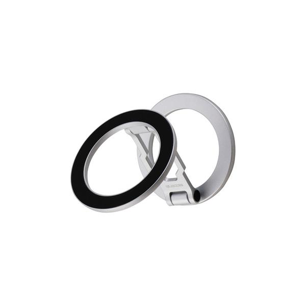 エレコム P-DSCMPWM01SV スマホスタンド 折りたたみ 360度回転 マグネットパッド付 MagSafe対応スマホ 装着可 シルバー 500