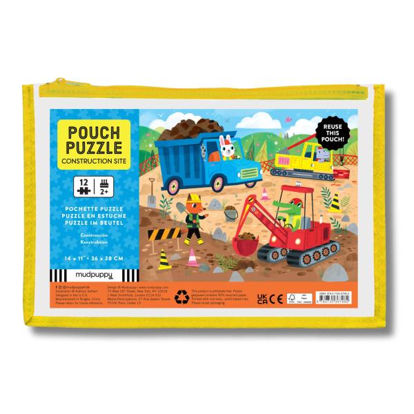 ・"12-PIECE PUZZLE - Digging has begun and it's time to build! The Construction Site Pouch Puzzle from Mudpuppy is an exc...