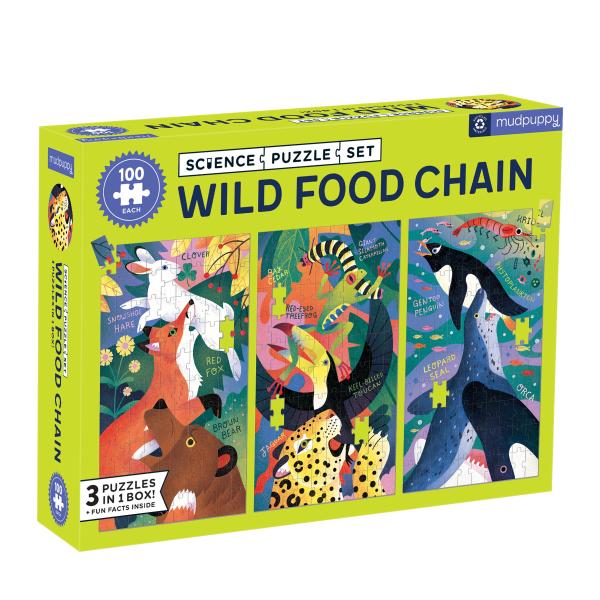 ・SET OF 3 PUZZLES - The Wild Food Chain Science Puzzle Set from Mudpuppy includes three 100-piece puzzles featuring beau...