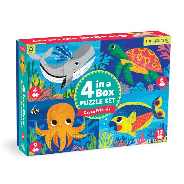 ・4 PUZZLES IN ONE SET - The Ocean Friends 4-in-a-Box Puzzle Set is a fantastic way to introduce young children to the jo...