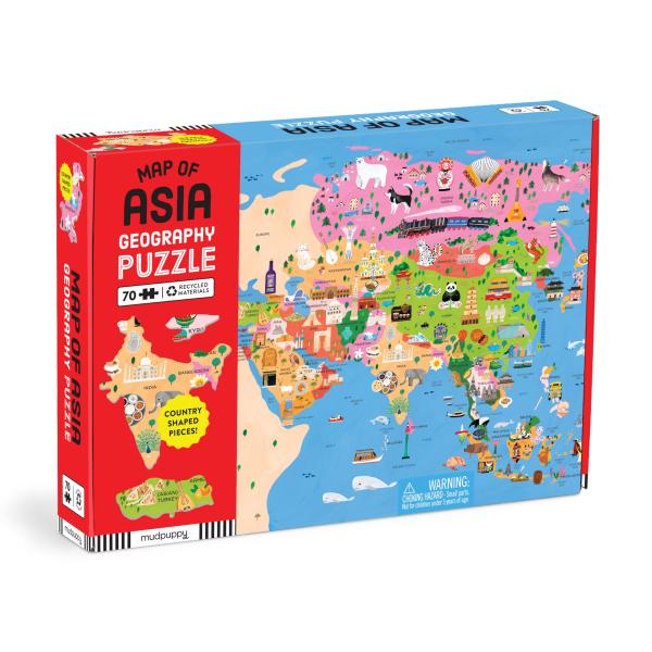 ・GEOGRAPHY PUZZLE - The Map Of Asia Puzzle from Mudpuppy is a 70 Piece Shaped Jigsaw Puzzle that features Asian countrie...