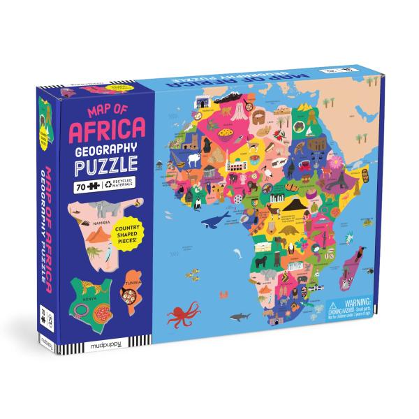 ・GEOGRAPHY PUZZLE - The Map Of Africa Puzzle from Mudpuppy is a 70 Piece Shaped Jigsaw Puzzle that features African coun...