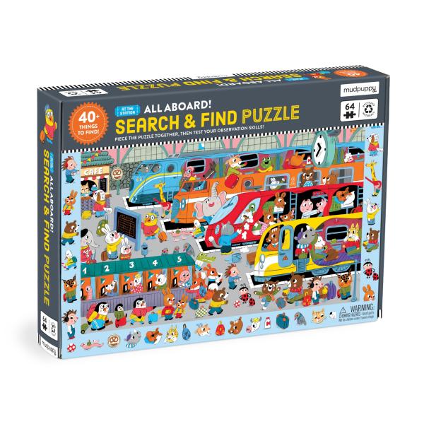 ・SEARCH ＆ FIND - The All Aboard! Train Station Search ＆ Find Puzzle from Mudpuppy is a 64 Piece Jigsaw Puzzle that featu...