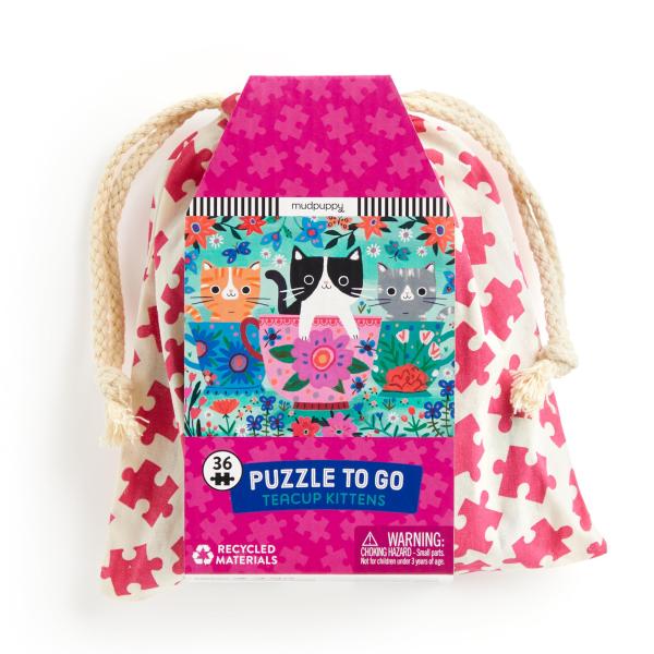 ・?36 PIECE PUZZLE - Teacup Kittens 36 Piece Puzzle To Go, which comes packaged in a 100% cotton drawstring bag, features...