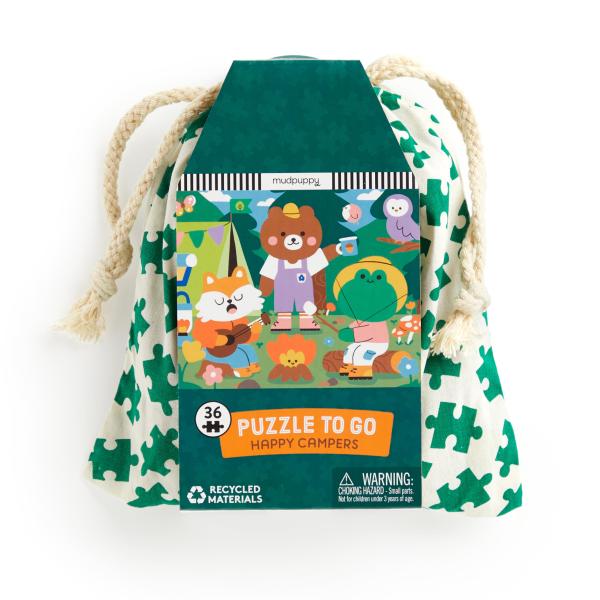 ・?36 PIECE PUZZLE - Happy Campers 36 Piece Puzzle To Go, which comes packaged in a 100% cotton drawstring bag, features ...