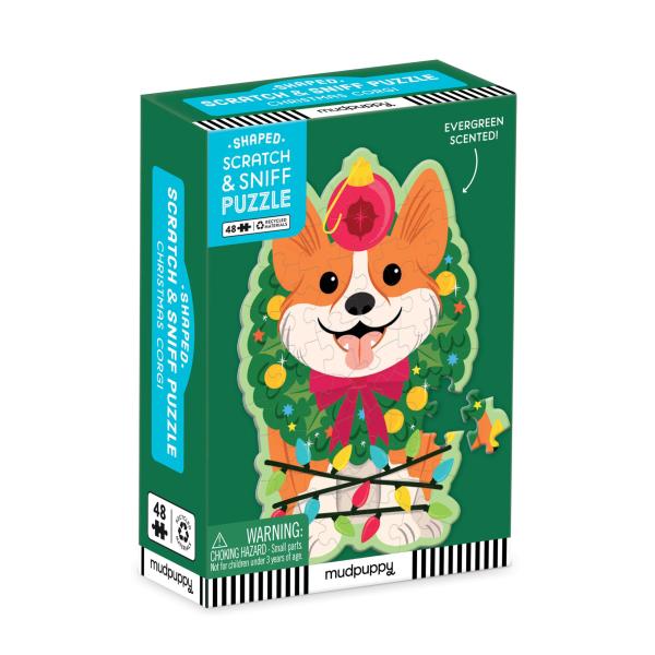 ・?48-PIECE PUZZLE - The Christmas Corgi 48-Piece Scratch and Sniff Mini Shaped Puzzle from Mudpuppy is perfect for child...
