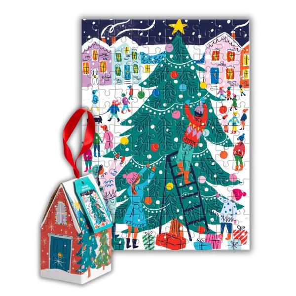 ・PUZZLE ORNAMENT - The Tree Decorating 130 Piece Puzzle Ornament from Galison features a brightly colored mini house-sha...