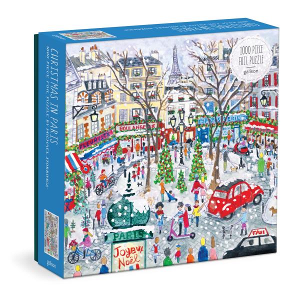 ・1000 PIECE PUZZLE - Michael Storrings Christmas In Paris 1000 Piece by Galison features joie de vivre of Christmas in t...