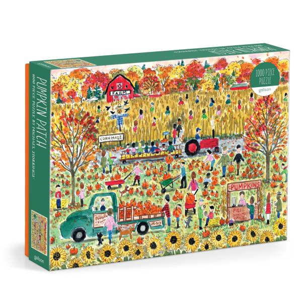 ・1000 PIECE PUZZLE - Michael Storrings Pumpkin Patch 1000 Piece Puzzle by Galison features a day at the pumpkin patch, c...