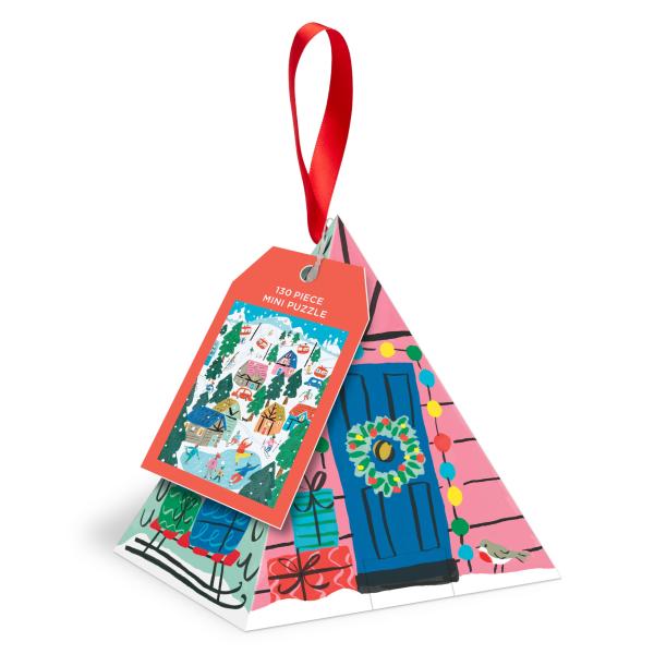 ・PUZZLE ORNAMENT - The Alpine Cottage 130 Piece Puzzle Ornament from Galison features a brightly colored mini pyramid-sh...
