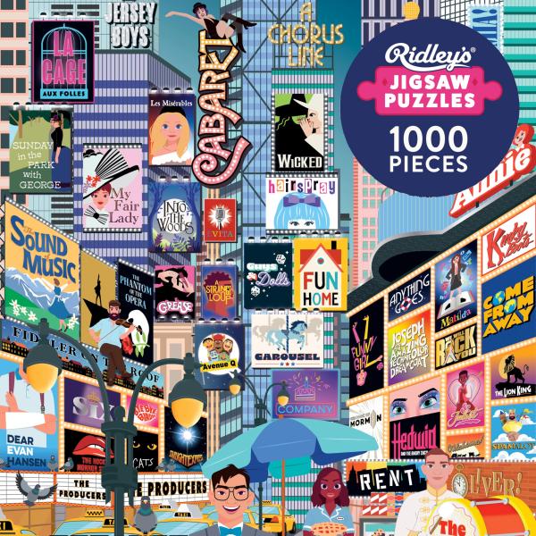 ・?1000-PIECE PUZZLE -- As you piece together this 1000-piece 50 Must-See Musicals Bucket List puzzle from Ridley's Games...