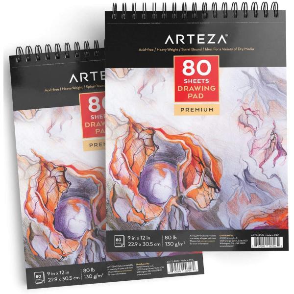 ・Premium Drawing Paper: Featuring 80 sheets of thick, lightly textured acid-free paper 80 lb / 130 gsm, each measuring 9...