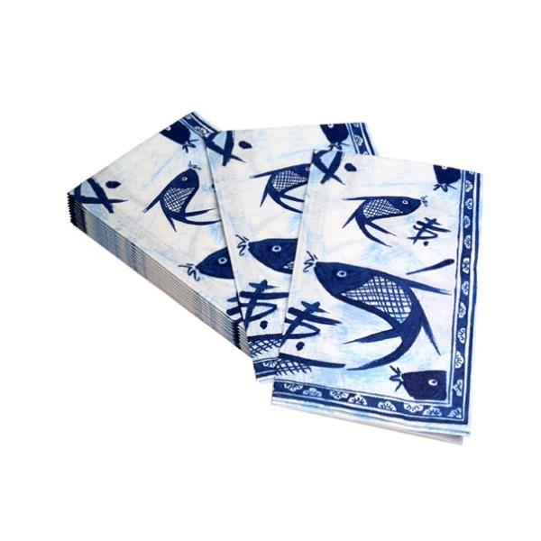 ・Royal blue fish pattern guest towels for the powder room or buffet・15 guest towels per package, 8-by-4-inch tri-fold re...