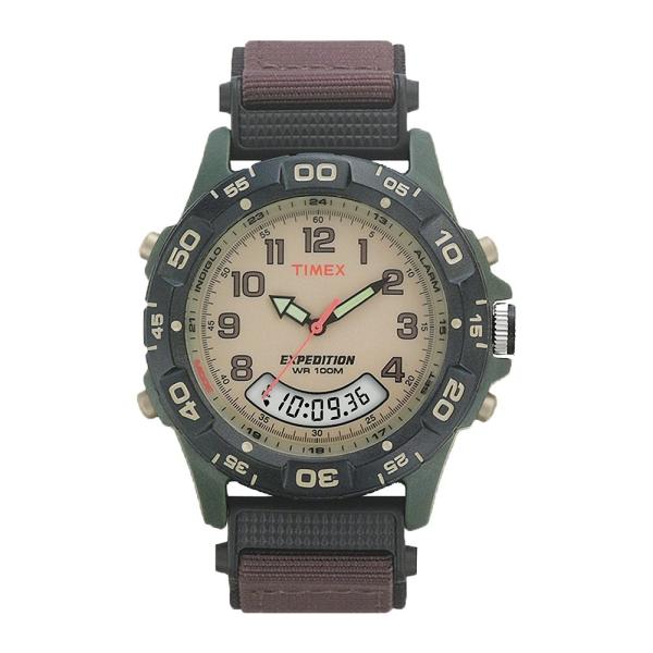 ・Adjustable brown 20mm nylon strap fits up to 8-inch wrist circumference・Tan dial with digital display at 6 o'clock; par...