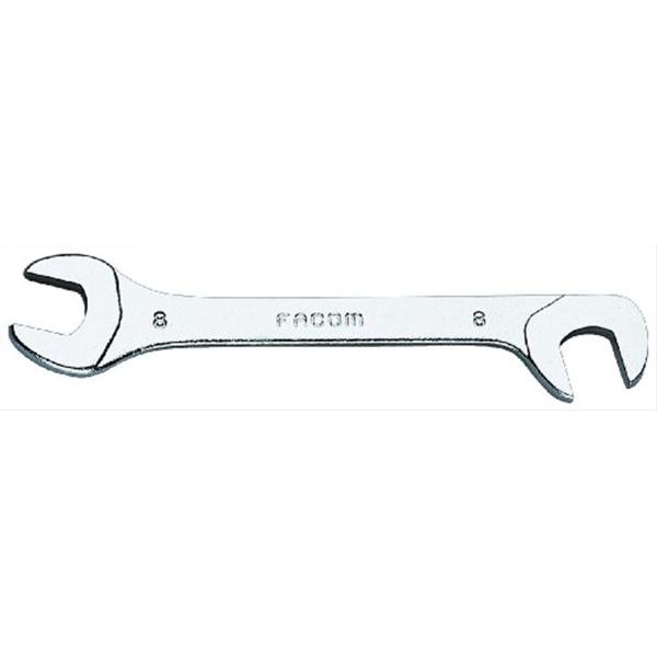 Facom（ファコム）製の片口スパナ（型番：FM-34.15）。15°・75°の2方向アングルヘッドにより、通常工具が届きにくい場所のファスナー作業に対応。サテン仕上げで耐腐食性と滑り止めグリップを両立。スリムヘッド・短シャンク設計。全長約...