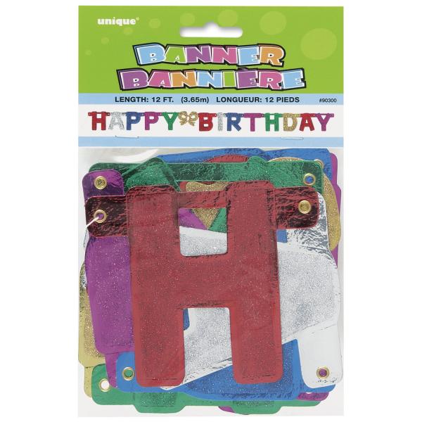 ・COMPLETE PACKAGE: This package includes 1 Multicolor Happy Birthday Deluxe Glitter Jointed Plastic Banner, measuring 9"...