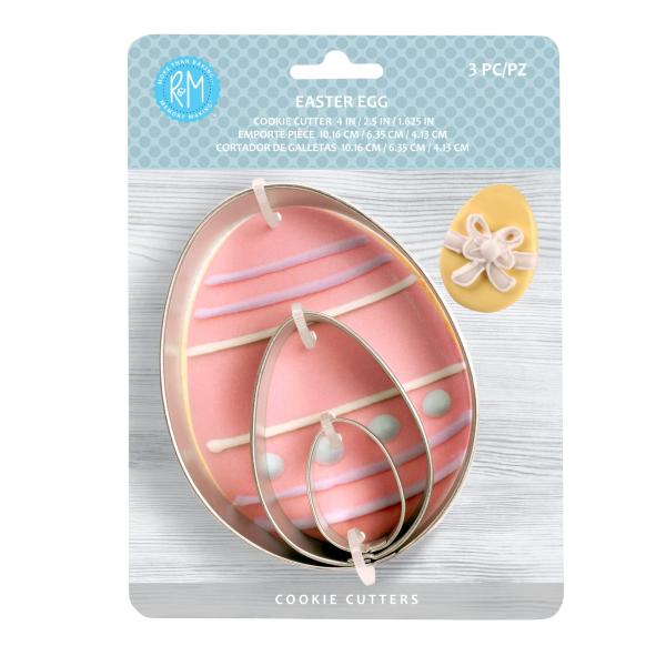 ・Celebrate Spring with this 3-piece nested egg cookie cutter set!・Includes a 4" Egg, a 2.5" Egg and a 1.25" Mini Egg・Dee...