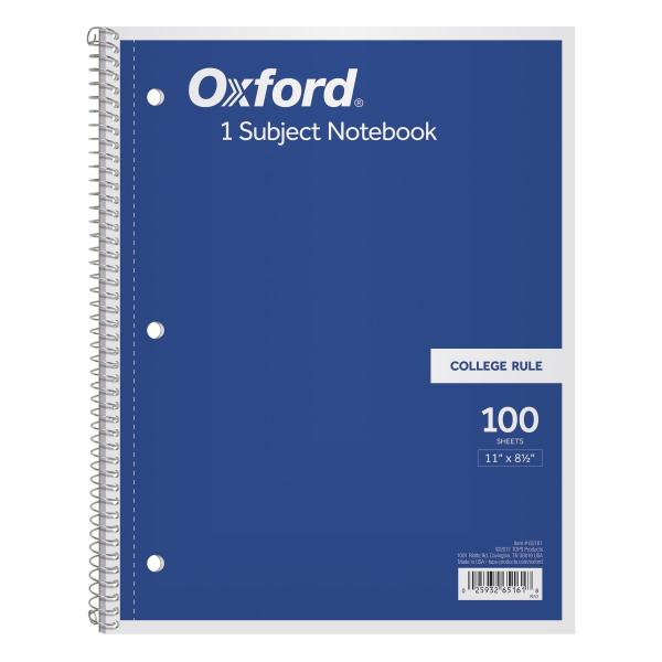 ・Classic 1-subject spiral notebooks come in bold, bright colors・8-1/2" x 11"; college-ruled; 100 sheets; spiral bound wi...