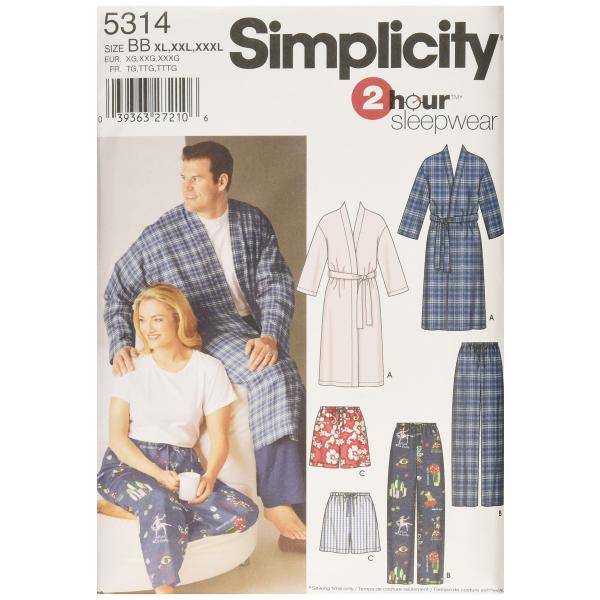 ・Simplicity packet includes (3) possible sewing patterns for men and women. Pieces include a robe, pajama pants, and paj...