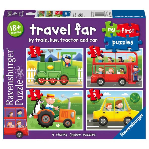 ・Four bright and colourful puzzles specially designed for children. The puzzles feature images of a green steam train, a...
