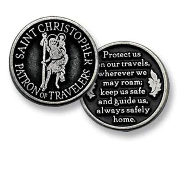 ・PATRON OF TRAVELERS: This St Christopher pocket token provides protection as you travel with an engraved catholic praye...