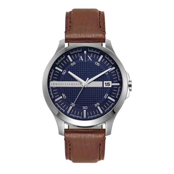 ・SLEEK STYLE: These Armani Exchange watches for men feature a rich brown leather strap and navy blue dial・CASE ＆ MOVEMEN...