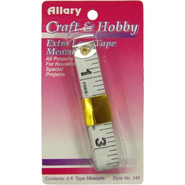 長さ約2.4m（8フィート）の万能巻尺。裁縫箱にも工具箱にも使える汎用サイズで、家庭内のあらゆる採寸作業に対応します。軽量コンパクトで持ち運びも手軽。2本セットで購入すれば、裁縫用と工作用に分けて置けるため便利です。
