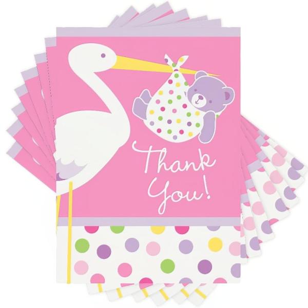 ・PACKAGE INCLUDES: 8 Baby Girl thank you note cards - 5.5" x 4" ; 8 envelopes・ADORABLE DESIGN: Thank friends and family ...