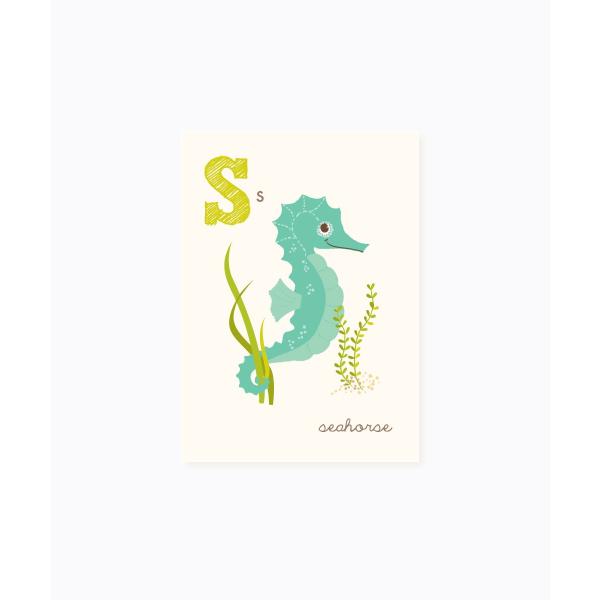 ・Keepsake, birthday gift・5"x7"・S is for Seahorse・ABC・alphabet art