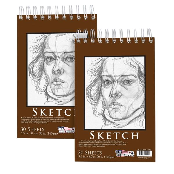 ・2 Pack 5.5"x8.5" Professional Sketchbook Pads: 60 total sheets, 30/pad. Spiral-bound professional drawing pads, easy pa...