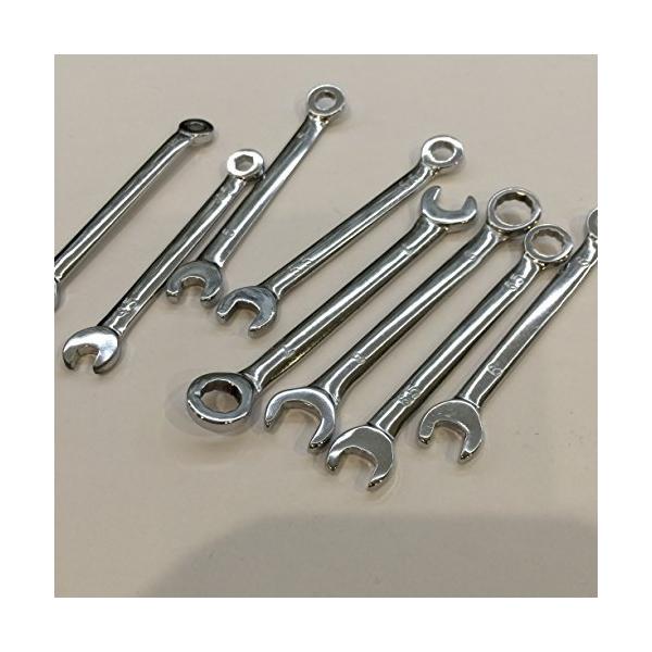 ミリサイズのミニコンビネーションスパナセット。4・4.5・5・5.5・6・6.5・7・8mmの8本セット構成。小径ボルト・ナットへの締緩作業に適した精密サイズ揃い。プラモデルや模型製作、精密機器のメンテナンス、ホビー用途など小さなボルトを扱...