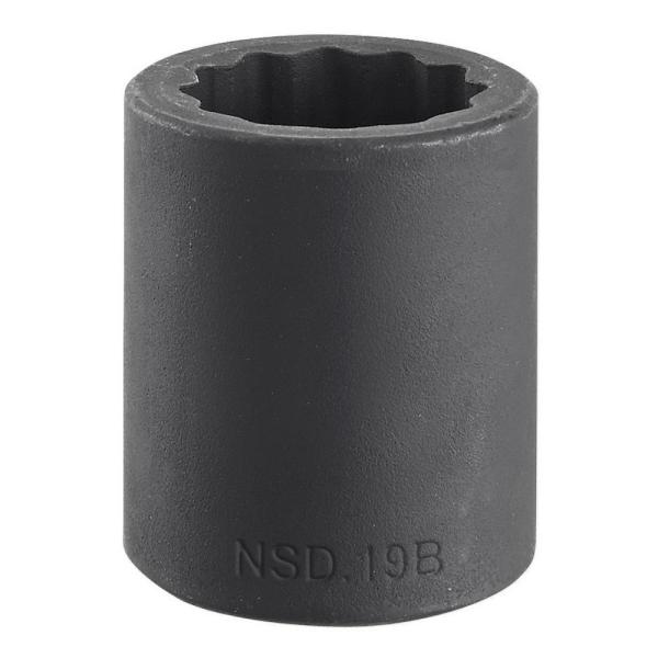 ・インパクトソケットレンチ、ドライブ内部正方形12.7mm(1/2インチ)、出力12ポイントプロファイル、SW 19mm・製品の厚さ:安全のために適切なリングとロックピンのみを使用してください。・技術データ:|A [mm]:19|d [mm...