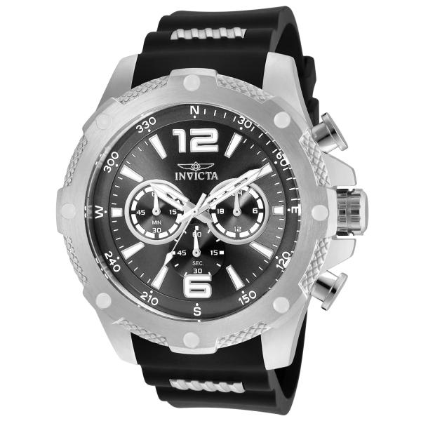 ・24 hour dual time, day of the week and date subdials・Gunmetal dial with silver tone and white hands, hour markers and A...