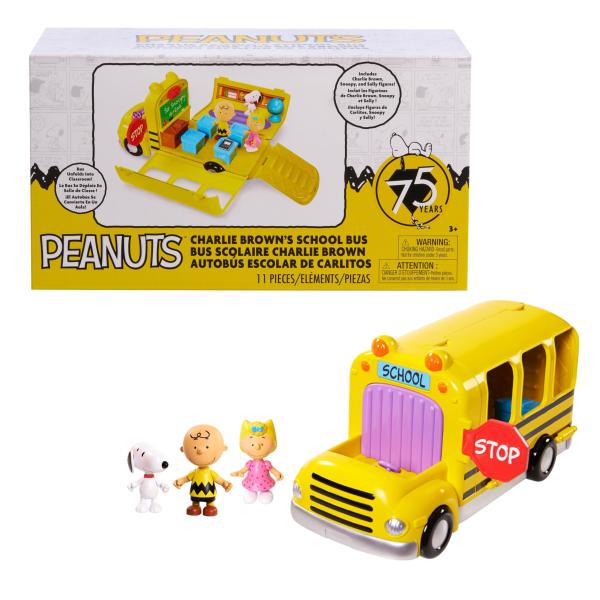 ・Includes: Interactive toy bus, Charlie Brown, Sally, and Snoopy figures, 4 desks, teacher's desk, globe, notebook.・75 Y...