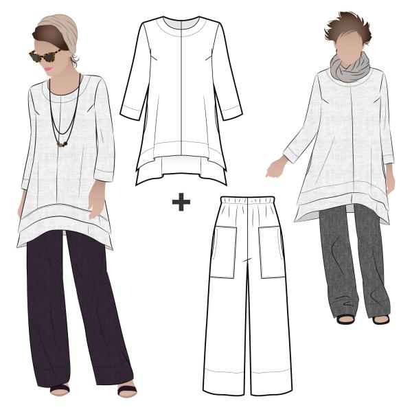 ・Discounted Style Arc pattern bundle for a pull-on woven pant and designer tunic top. Style Arc's industry-based pattern...