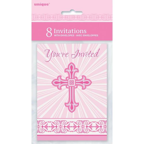・CHARMING DESIGN: Featuring a beautiful Elegant Pink Radiant Cross design, these invitations are perfect for any religio...